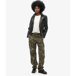 Superdry Damen Gr&uuml;n Para Cargohose mit Niedriger Leibh&ouml;he Bedruckt, Gr&ouml;&szlig;e: 28/30 2123631500164US7078