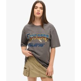 Superdry Damen Dunkelgrau und Blau Oversize-T-Shirt mit Rockband-Grafik im Stil der 70er, Gr&ouml;&szlig;e: XXL 210242150232781Q005