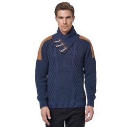 Rusty Neal Herren Strickpullover, blau, Gr. XL, unifarben, 75% Polyacryl, 25% Baumwolle, Pullover, mit trendigem Strickmuster