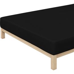 Spannbettlaken Schlafgut, schwarz, Mako-Zwirn-Jersey, Obermaterial: 95% Baumwolle, 5% Elasthan, Bettlaken, "Premium", Zero Waste Verpackung, PREMIUM