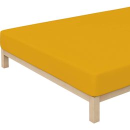 Spannbettlaken Schlafgut, gelb, Mako-Zwirn-Jersey, Obermaterial: 95% Baumwolle, 5% Elasthan, Bettlaken, "Premium", Zero Waste Verpackung, PREMIUM