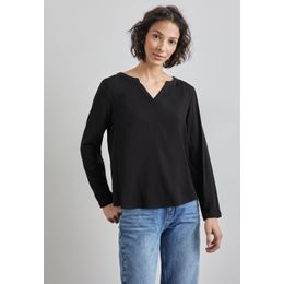 Street One Damen Langarmbluse, schwarz, Gr. 34, unifarben, Stoff, 100% Viskose, Blusen, mit geschlitztem Rundhalsausschnitt