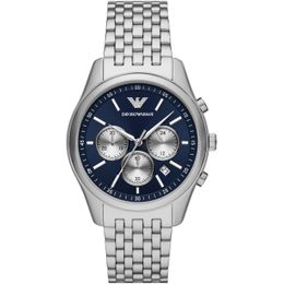 Emporio Armani Herren Chronograph, silber, Armbanduhren, Quarzuhr, Armbanduhr, Herrenuhr, Stoppfunktion, Edelstahlarmband,Datum