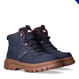 Tommy Hilfiger M&auml;dchen Schn&uuml;rboots, Gr. 35, blau, Polyester, Synthetik, Schuhe, Chunky Boots, Winterboots mit Blockabsatz