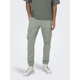 Only & Sons ONLY & SONS Herren Cargohose "ONSCAM STAGE CARGO CUFF LIFE 6687 NOOS", grau, Gr. 31, unifarben, Web, Obermaterial: 98% Baumwolle, 2% Elasthan, Hosen