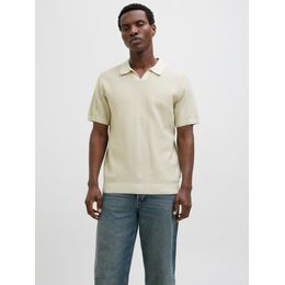 Jack & Jones JACK & JONES Herren Rundhalspullover "JPRCCEASTON KNIT SPLIT NECK SS SN", grau, Gr. S, unifarben, Strick, Obermaterial: 100% Baumwolle, Pullover
