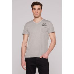 CAMP DAVID Herren V-Shirt, grau, Gr. S, bedruckt, Material: 100% Baumwolle, Shirts, mit Brusttasche