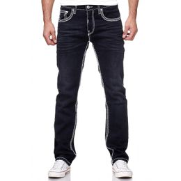 Rusty Neal Herren Straight-Jeans "LEVIN 7", schwarz, Gr. 29, unifarben, 99% Baumwolle, 1% Elasthan, Jeans, mit trendigen Kontrastn&auml;hten