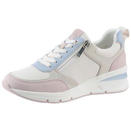 Tamaris Damen Keilsneaker, Gr. 39, blau, Lederimitat, unifarben mit Farbeins&auml;tzen, Schuhe, Freizeitschuh, Halbschuh, Schn&uuml;rschuh mit