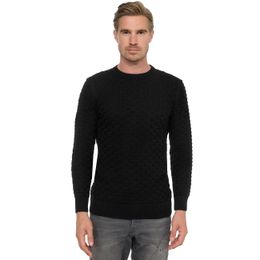 Rusty Neal Herren Strickpullover, schwarz, Gr. L, unifarben, 70% Polyacryl, 30% Baumwolle, Pullover, mit modernem Strickmuster