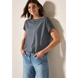 T-Shirt Cecil, Damen, Gr. XL (44), grau (volcanic grau), Jersey, Obermaterial: 100% Baumwolle, unifarben, washed, normal h&uuml;ftlang, U-Boot-Ausschnitt, Shirts T-Shirt, mit Knopfdetails an der Schulter