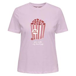 Only Damen Kurzarmshirt "ONL30 KITA LIFE S/S HEART BOX TOP JRS"cherry blossom print:popcorn, Gr. S, bedruckt, Jersey, Obermaterial: 100% Baumwolle,