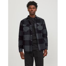 Jack & Jones JACK & JONES Herren Langarmhemd "JJEDARREN OVERSHIRT LS NOOS", grau, Gr. XS, kariert, Twill, Obermaterial: 60% Baumwolle, 40% Polyester, Hemden