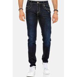 Cipo & Baxx CIPO & BAXX Herren Straight-Jeans "Jeans", blau, Gr. 33, unifarben, 98% Baumwolle;2% Elasthan, Jeans, mit stilvollen Kontrastnähten, CD-395