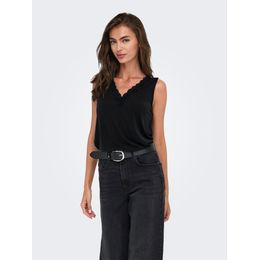 Only Damen Spitzentop "ONLFREE LIFE S/L V-NECK LACE MIX TOP JRS", schwarz, Gr. S, unifarben, Jersey, Obermaterial: 70% Modal, 30% Polyester, Tops