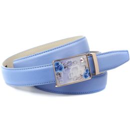 Anthoni Crown Damen Lederg&uuml;rtel, blau, Gr. 75, unifarben, Leder, G&uuml;rtel, in hellblau mit Sommerfeeling und Ton in Ton Steppung