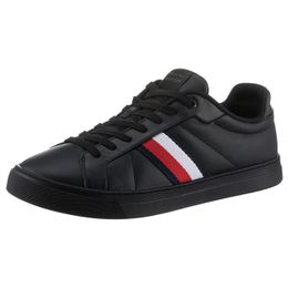 Tommy Hilfiger Herren Sneaker "ICON COURT LTH STRIPES", Gr. 41, schwarz, Leder, Textil, unifarben, Schuhe, Schnürschuh, Freizeitschuh, Halbschuh mit