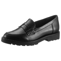 Tamaris Damen Slipper, Gr. 40, schwarz, Lederimitat, Schuhe, mit dezenter Krokoprägung, schmale Form