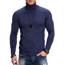behype Herren Rollkragenpullover "TIM", blau, Gr. S, unifarben, 50% Baumwolle, 30% Polyester, 15% Viskose, 5% Elasthan, Pullover, im Slim Fit-Schnitt