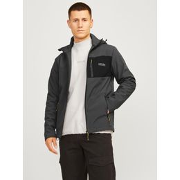 Jack & Jones JACK & JONES Herren Softshelljacke "JJTAYLOR SOFTSHELL JACKET", grau, Gr. XS, unifarben mit Farbeinsatz, Web, Obermaterial: 100% Polyester, Jacken