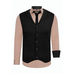 Rusty Neal Herren Langarmhemd, beige, Gr. 4XL, mehrfarbig, 60% Baumwolle, 37% Polyester, 3% Elasthan, Hemden, bestehend aus Hemd, Weste und Krawatte