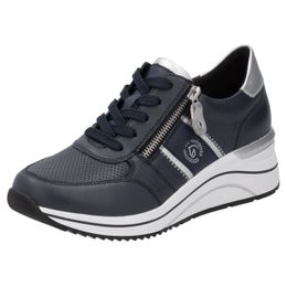 Remonte Damen Keilsneaker, Gr. 41, silber, Leder, Lederimitat, kontrastfarbene Details, Schuhe, Freizeitschuh, Halbschuh, Schn&uuml;rschuh mit