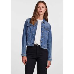 Pieces Damen Jeansjacke "PCOIA LS DNM JACKET MB NOOS BC", blau, Gr. XS, unifarben, Denim/Jeans, Obermaterial: 52% Baumwolle, 30% Polyester, 16%