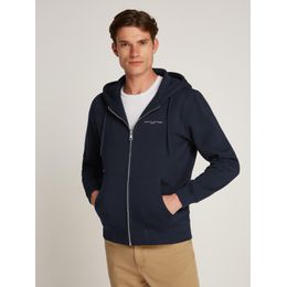Tommy Hilfiger Herren Sweatjacke "SMALL TOMMY LOGO ZIP HDD", blau, Gr. S, unifarben, Sweatware, Obermaterial: 63% Baumwolle, 37% Polyester,