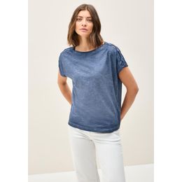 Cecil Damen T-Shirt, blau, Gr. XS, unifarben, washed, Jersey, Obermaterial: 100% Baumwolle, Shirts, mit Knopfdetails an der Schulter
