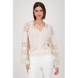 monari Damen Schlupfbluse, beige, Gr. 46, unifarben, Web, Obermaterial: 58% Baumwolle, 42% Modal, Blusen, mit Spitze