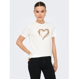 T-Shirt Only "ONLMARCY S/S BOX TOP CC JRS", Damen, Gr. S, cloud dancer detail:with sequins heart, Jersey, Obermaterial: 100% Baumwolle, bedruckt, regular fit, Rundhals, Shirts T-Shirt