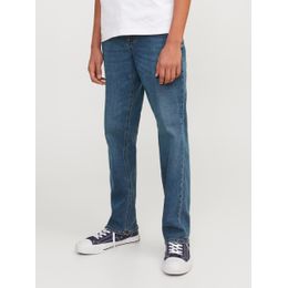 Jack & Jones Jungen Regular-fit-Jeans "JJICLARK JJORIG STRETCH SQ 223 NOOS JNR", blau, Basic, Gr. 134, JACK & JONES JUNIOR, Abriebeffekte, Denim/Jeans,