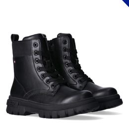 Tommy Hilfiger Mädchen Schnürboots, Gr. 34, schwarz, Polyester, Synthetik, Schuhe, Biker Boots, Winterboots mit Blockabsatz