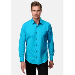 Rusty Neal Herren Langarmhemd, blau, Gr. S, unifarben, 60% Baumwolle, 37% Polyester, 3% Elasthan, Hemden, mit trendigem Farbkontrast