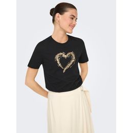 T-Shirt Only "ONLMARCY S/S BOX TOP CC JRS", Damen, Gr. S, schwarz (schwarz detail:with sequins heart), Jersey, Obermaterial: 100% Baumwolle, bedruckt, regular fit, Rundhals, Shirts T-Shirt