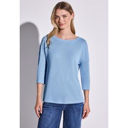 Street One Damen T-Shirtserenity blau, Gr. 36, unifarben, Feinstrick, Obermaterial: 60% Viskose, 40% Polyester, Shirts, 3/4-Arm und im Strick-Look