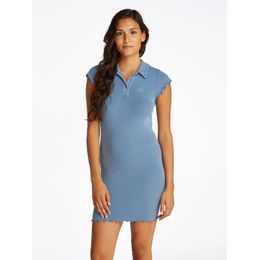 Tommy Jeans Damen Polokleid "TJW GMD RIB POLO SS DRESS", blau, Gr. XL, unifarben, Rippware, Obermaterial: 95% Baumwolle, 5% Elasthan, Kleider, mit