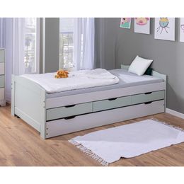 Inter Link Funktionsbett "Aus eins mach zwei" 90x200 - Hellgrau/Salbeigrün