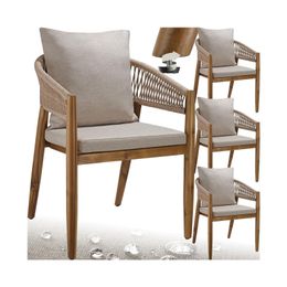 TecTake® Gartenstuhl, lasiertes Akazienholz, wetterfest, wasserabweisende, abnehmbare Polyesterbezüge, höhenverstellbare Kunststofffüße