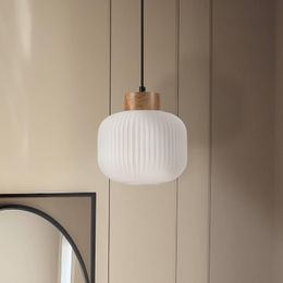 Hängeleuchte Harmony, Ø 20 cm, Opalglas, Eichenholz, E27