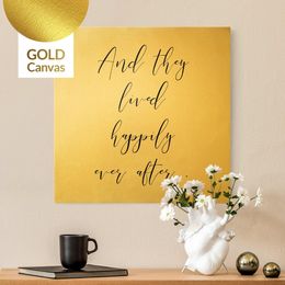 Leinwandbild Gold And they lived happily ever after - Wandbilder XXL Print Liebe Spr&uuml;che Wohnzimmer Schlafzimmer Bad Badezimmer K&uuml;che Flur Esszimmer