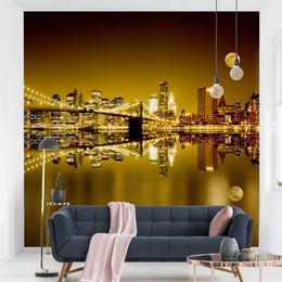 Fototapete Goldenes New York - Vliestapete nach Ma&szlig; Skyline Stadt Wohnzimmer Schlafzimmer Bad Badezimmer K&uuml;che Flur Esszimmer