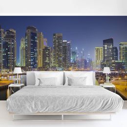 Bilderwelten Tapete - Fototapete Dubai Nacht Skyline - Wandtapete Schlafzimmer Wohnzimmer modern - auch kleisterfrei