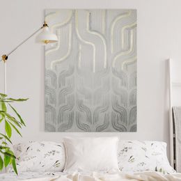Bilderwelten Leinwandbild Muster Gelb Gold Grau Chenille II - Leinwanddruck Hochformat - Wandbild S-XXL - moderne Bilder auf Leinwand Flur Wohnzimmer