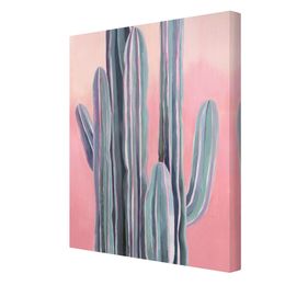 Bilderwelten Leinwandbild Kaktus auf Rosa I Leinwanddruck Stil - Tropisch,Botanik - Pflanzen Wandbild Wohnzimmer