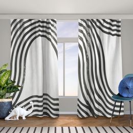 Bilderwelten Vorhang Geometrische Wellen Schwarz Weiß I - blickdichte Gardine Kunstdruck Schwarz-Weiß Wohnzimmer Schlafzimmer Küche Bad Badezimmer Jugendzimmer