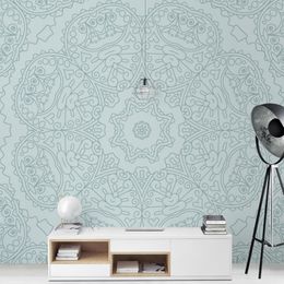 Bilderwelten Mustertapete Spirituell Orientalisch Wandtapete pastell - Zackige Mandalablume mit Stern in T&uuml;rkis - Ornamente Wohnzimmer Schlafzimmer