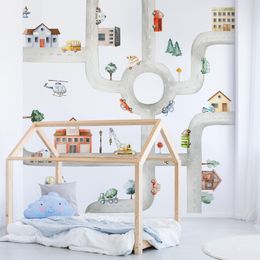 Bilderwelten Fototapete Rasanter Rollspa&szlig; auf der Stra&szlig;e Auto Aquarell Kinderzimmer Jungenzimmer - Baby Vliestapete nach Ma&szlig; inkl. Kleister oder selbstklebend