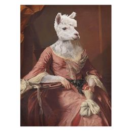 Bilderwelten Leinwandbild originell Vintage Kunstdruck braun - Lady Alpaca - Lustig XXL Wohnzimmer Schlafzimmer