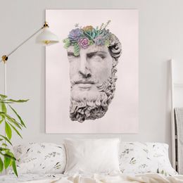 Bilderwelten Leinwandbild Jonas Loose Vintage Pop Art Statue Kopf mit Sukkulenten - Leinwanddruck Hochformat - Wandbild S-XXL - moderne Bilder auf Leinwand Flur